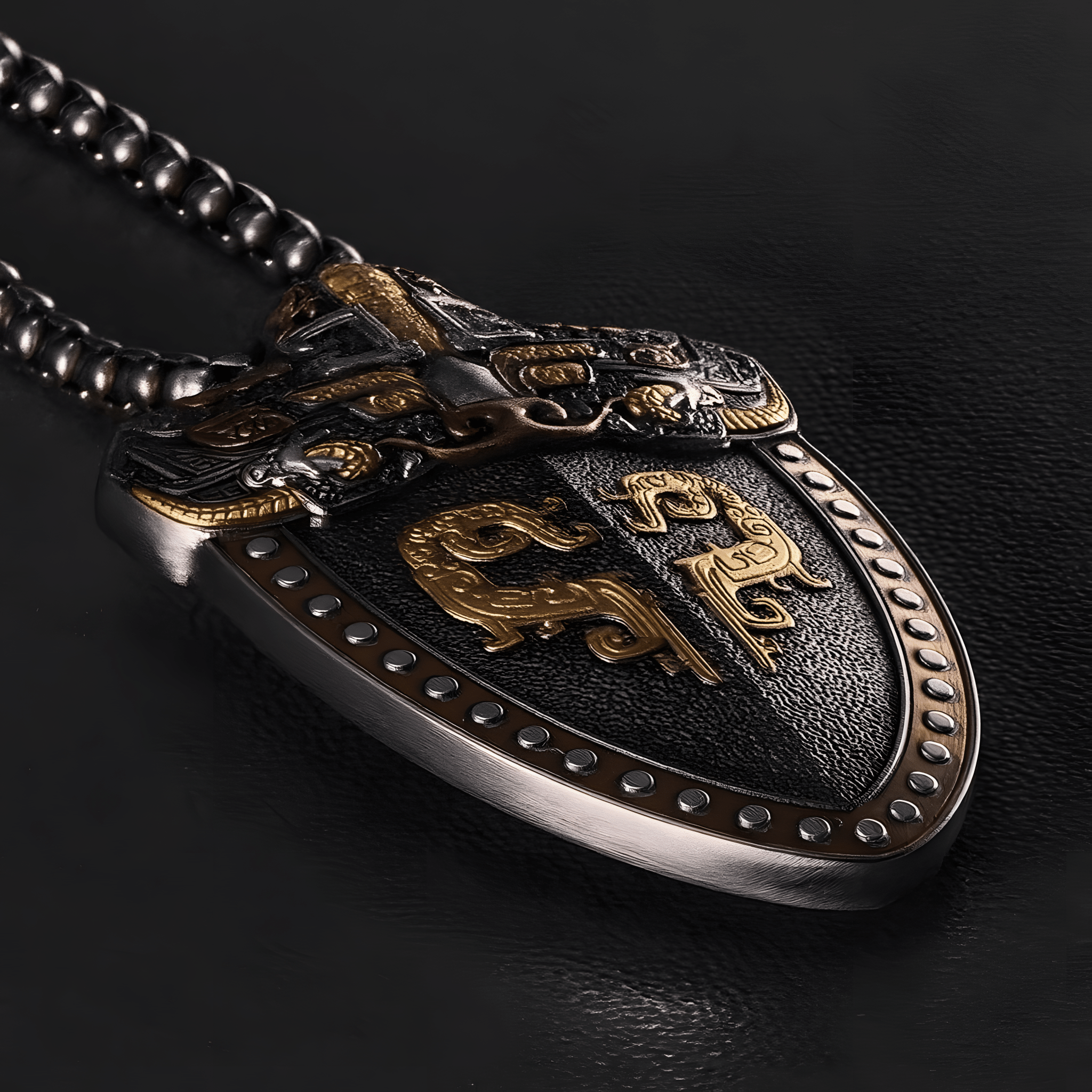 Ancient Bronze Totem Meteor-Iron Pendant with 24K Gold Inlay